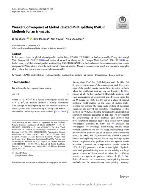 Weaker Convergence Of Global Relaxed Multisplitting Usaor Methods For