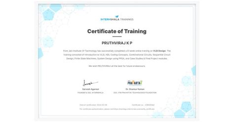 Pruthviraj K P Pruthviraj K P On Linkedin Successfully Completed The Vlsi Design Training From