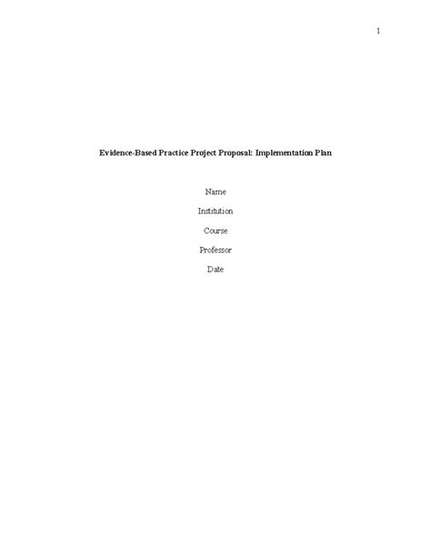 Evidence Based Practice Project Proposal Implementation Plan