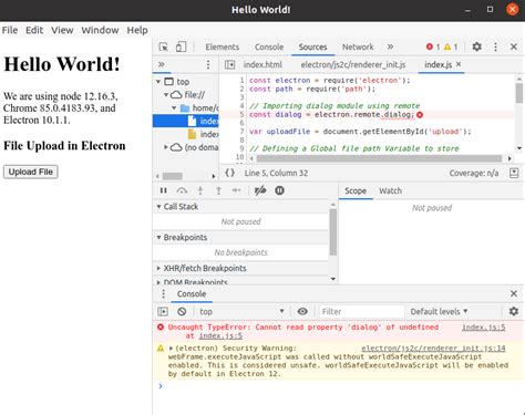 Javascript Electron V Gives Uncaught TypeError Cannot Read Property Dialog Of