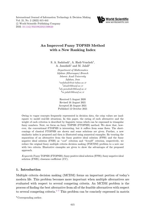 Pdf An Improved Fuzzy Topsis Method With A New Ranking Index