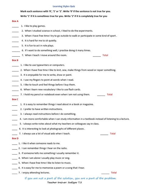 Learning Styles Quiz Pdf