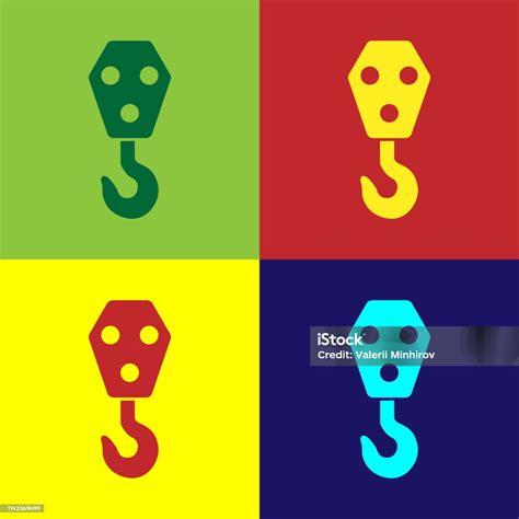컬러 배경에 고립 된 색상 산업 후크 아이콘입니다 크레인 후크 아이콘입니다 평면 디자인입니다 벡터 일러스트 강철에 대한 스톡 벡터 아트 및 기타 이미지 Istock