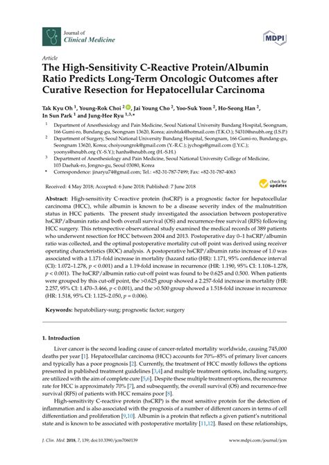 Pdf The High Sensitivity C Reactive Protein Albumin Ratio Predicts Long Term Oncologic