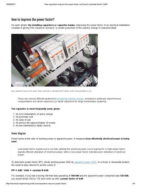 How Capacitors Improve The Power Factor And How To Calculate Them Eep