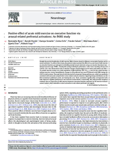 Pdf Positive Effect Of Acute Mild Exercise On Executive Function Via Arousal Related