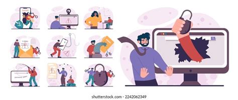 Data Theft Concept Set Cyber Attack Stock Vector Royalty Free 2242062349 Shutterstock
