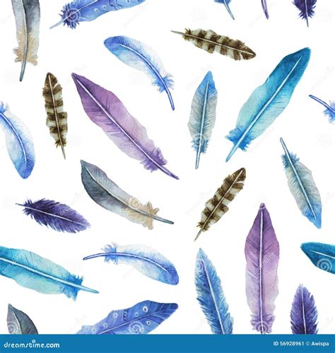 Watercolor Feather Seamless Pattern Cartoon Vector