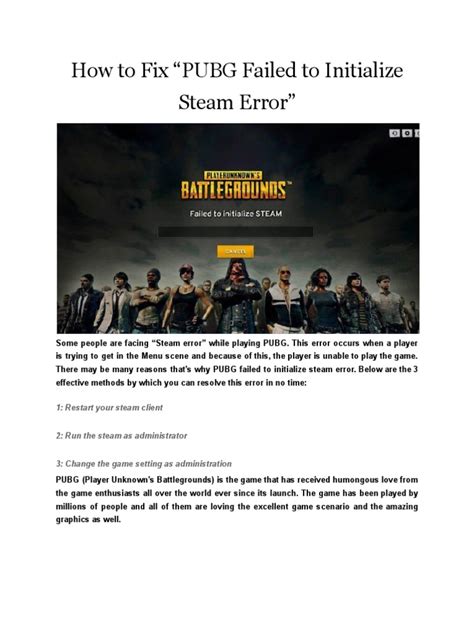 How To Fix Pubg Failed To Initialize Steam Error Pdf Computer Keyboard System Software