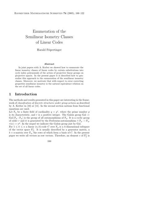 Pdf Enumeration Of The Semilinear Isometry Classes Of Linear Codes