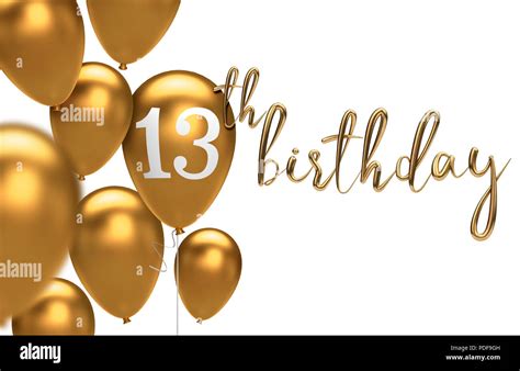 Gold Happy 13th Birthday Balloon Greeting Background 3d Rendering