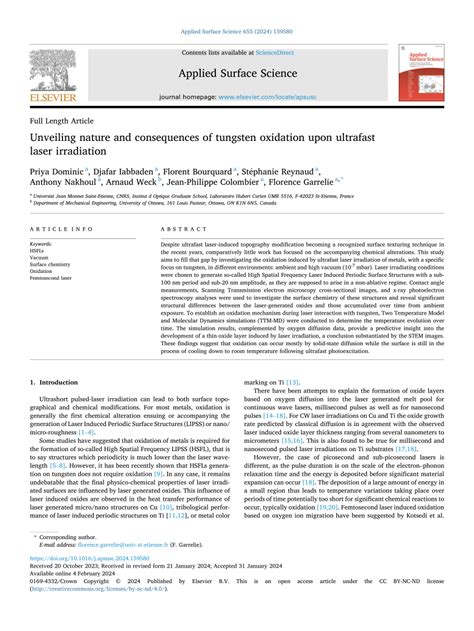 Pdf Unveiling Nature And Consequences Of Tungsten Oxidation Upon Ultrafast Laser Irradiation