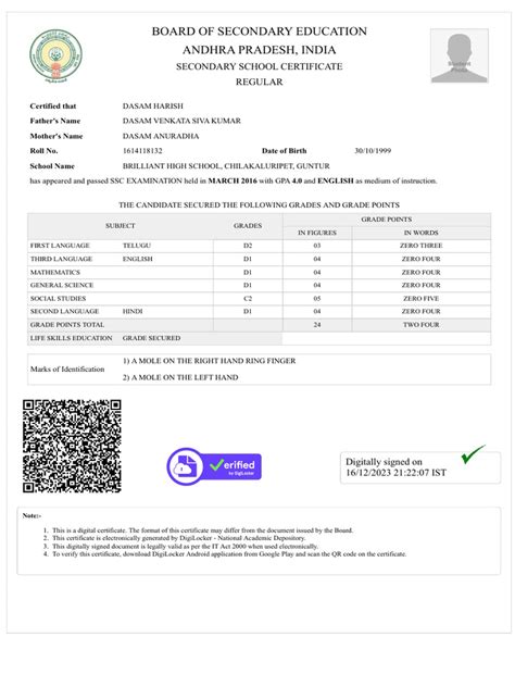 Class X Marksheet Pdf