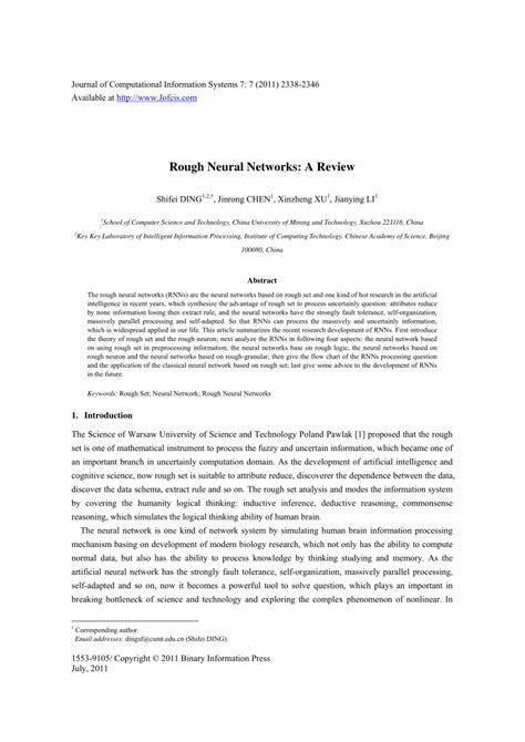 Pdf Rough Neural Networks A Review