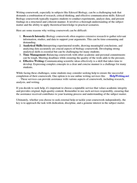 Edexcel Biology As Coursework Examples Pdf Gce Advanced Level