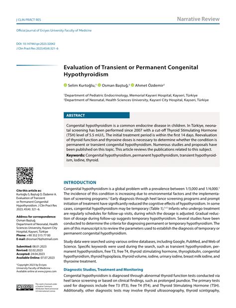 Pdf Evaluation Of Transient Or Permanent Congenital Hypothyroidism