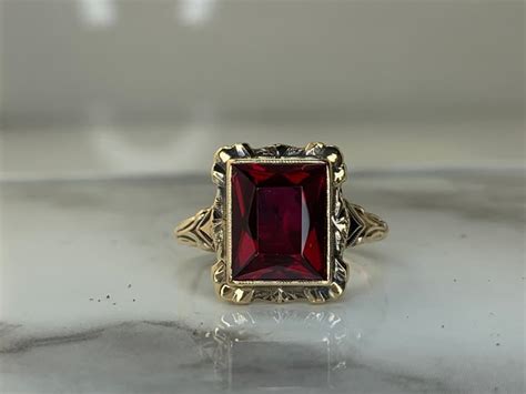 Estate 10kt Synthetic Ruby Ring Etsy In 2025 Ruby Jewelry Ring Ruby Ring Vintage Dream Jewelry