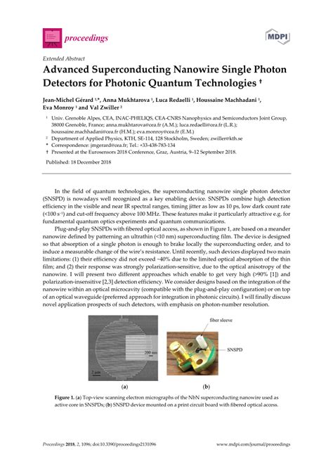 Pdf Advanced Superconducting Nanowire Single Photon Detectors For Photonic Quantum Technologies