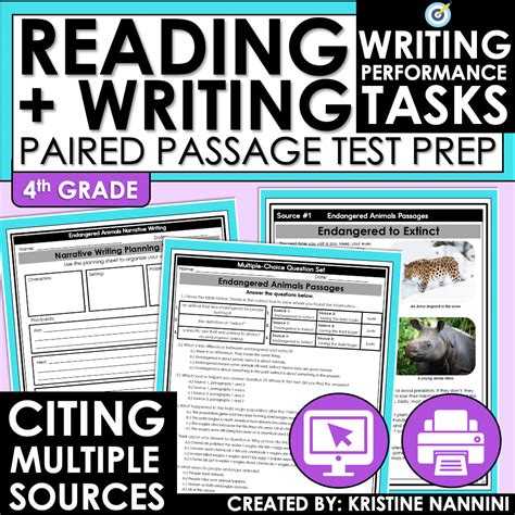 4th Grade Ela Test Prep With Paired Passages Performance Tasks In The