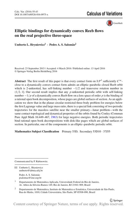 Elliptic Bindings For Dynamically Convex Reeb Flows On The Real Projective Three Space Request Pdf