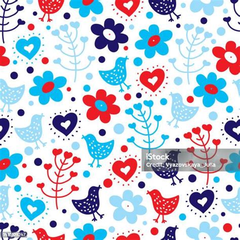 새와 꽃이있는 귀여운 벡터 원활한 패턴 벡터 빈티지 꽃 일러스트레이션 고풍스런에 대한 스톡 벡터 아트 및 기타 이미지 고풍
