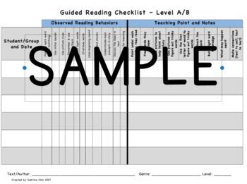 Guided Reading Checklist By TTS Infinite Learning TpT