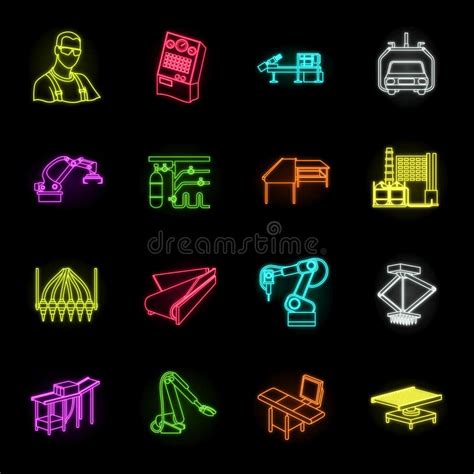 Equipment And Machine Neon Icons In Set Collection For Design Technical Progress Of The Factory