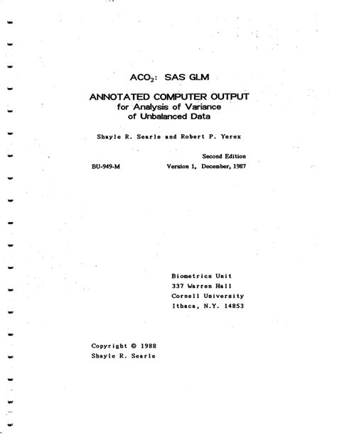 Pdf Annotated Computer Output For Analysis Of Variance Of Unbalanced Data Sas Glm