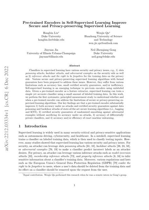 Pdf Pre Trained Encoders In Self Supervised Learning Improve Secure