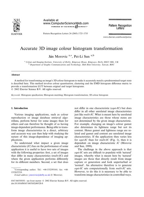Pdf An Algorithm For Accurate 3d Image Colour Histogram Transformation