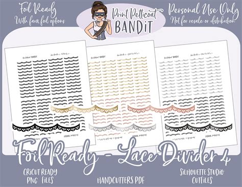 Foil Ready Printable Divider Planner Stickers Lace Design 4
