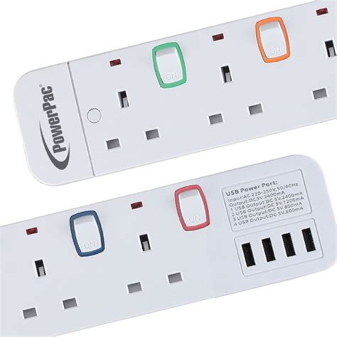 Power Extension Socket Extension Cord 6way 3 Meter With 4x Usb Charger Powerpacsg