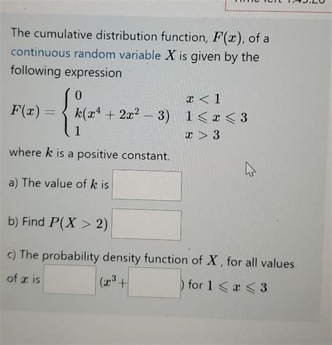 Solved The Cumulative Distribution Function Fx Of A