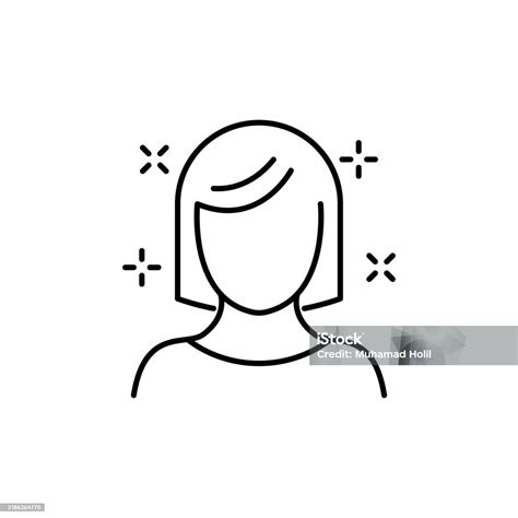 여자 샤인 헤어 스타일 라인 아이콘입니다 자연적인 빛나는 여성 Coiffure 선형 픽토그램 광택 있고 아름 다운 소녀 헤어 스타일 아이콘 편집 가능한 획 격리 개념에 대한