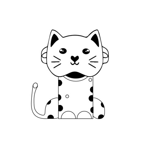 Vector Illustration Character Design Outline Of Cat Draw Doodle Style Cute Cat Face Line Icon