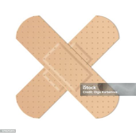 현실적인 방수 천포 의료 석고 플라스틱 접착제 테이프 교차 형태 보호 및 건강 관리 응급 처치 개체 흰색 배경 그림에 격리 된 벡터 가리기에 대한 스톡 벡터 아트 및 기타