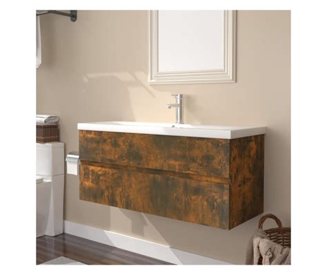 Шкаф за мивка с вградена мивка опушен дъб инженерно дърво Vivre