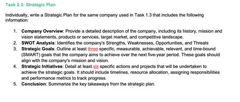 Solved Task 2 3 Strategic Planindividually Write A
