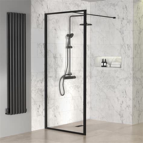 Grade A2 Black 1200 Framed Wet Room Shower Screen With Wall Support