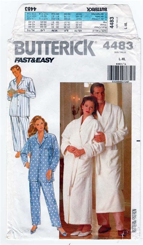 Butterick 4483 Uncut Wrap Robe Pajama Top And Pants Pattern Mens