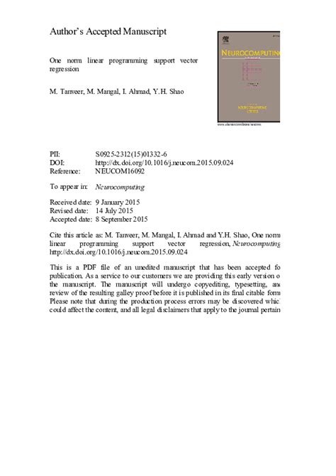 Pdf One Norm Linear Programming Support Vector Regression