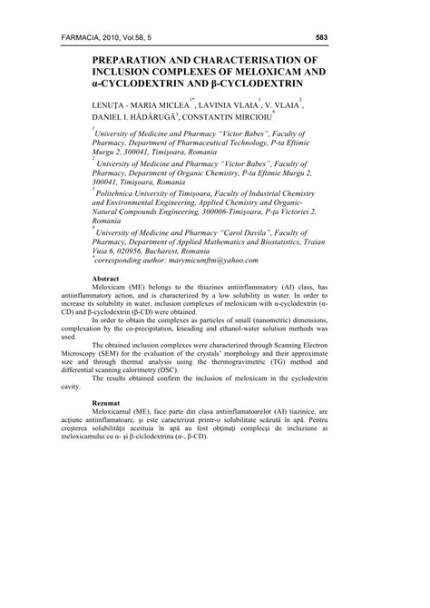 Pdf Preparation And Characterisation Of Inclusion Complexes Of Meloxicam And Alpha