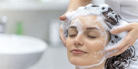 A Woman Getting Her Hair Washed In A Salon With A Soft White Bokeh