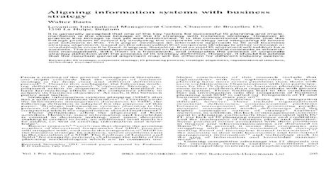 Pdf Aligning Information Systems With Business Strategy · Aligning