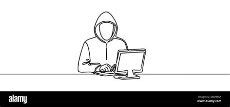 One Line Continuous Cyber Security Hacker Symbol Silhouette Of Online Financial Security Thief