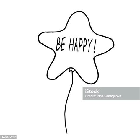 별 모양 풍선과 레터링은 낙서 스타일로 그려진 행복한 손이 될 수 있습니다 벡터 스칸디나비아 흑백 미니멀리즘 카드 포스터 스티커 초대 휴일 축하 장식을위한 단일 요소