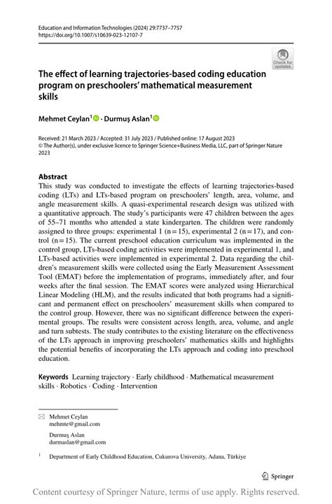 The Effect Of Learning Trajectories Based Coding Education Program On Preschoolers Mathematical