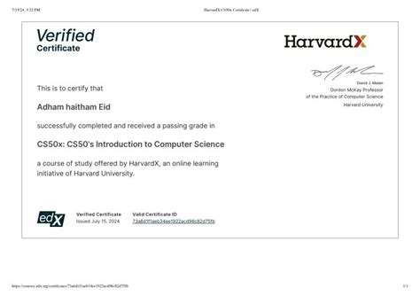 Adham Haitham Eid On Linkedin Cs50x Harvarduniversity Edx