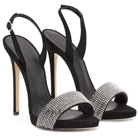Black 37 Women Shoes Buckle Strap Dress Stiletto Heel Sparkling