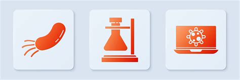 노트북에 스탠드 박테리아 및 박테리아에 테스트 튜브 플라스크를 설정합니다 흰색 사각형 버튼입니다 벡터 건강 검진에 대한 스톡 벡터 아트 및 기타 이미지 Istock